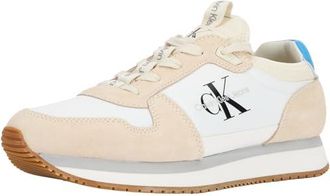 Calvin Klein Jeans Baskets Homme Chaussant &agrave; Revers &agrave; Lacets Nylon-Cuir Chaussures de Sport, Beige (B White/Creamy White/Malibu Blu), 44
