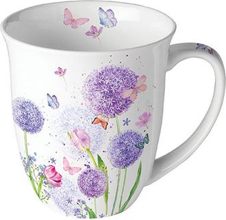 Ambiente Teetasse Kaffeetasse Becher Mug 0,4l Blumen Schmetterlinge Wiese in Pastell Farben Tasse Fine Bone China Porzellan Serie Flower beauty