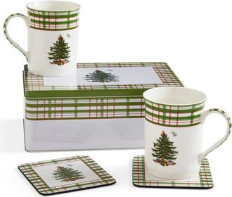 Spode Weihnachtsbaum-Jahreszahl 2025, Becher und Dose, 5-teiliges Set