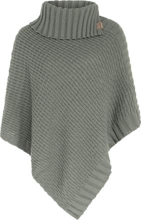 Knit Factory Nicky Gestrickter Poncho - Damen Strickponcho mit Kragen - Mit Wolle - Hochwertige Qualität - Urban Green