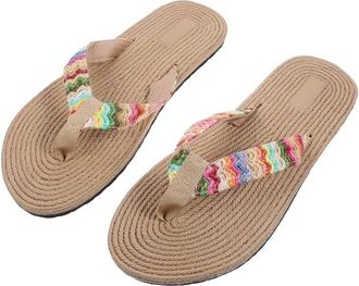 Frcolor Pantoufles Plates de Plage Imitation Paille pour Femmes Sandales D&Eacute;t&eacute; Basses Semelle Antid&eacute;rapante Couleur Beige Taille 41 Mer Voyages Couleur Al&eacute;atoi