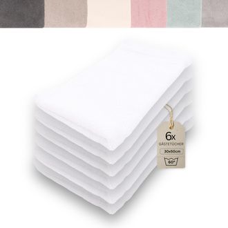 CB Home & Style Frottierwaren 430gsm 100% Baumwolle Waschhandschuh Seifenlappen G&auml;stetuch Handtuch Duschtuch Badetuch Jacquard Bord&uuml;re (Wei&szlig;, 6er Pack G&auml;stetuch 30x50