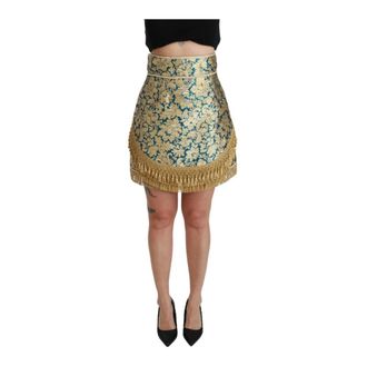Dolce & Gabbana Teal Gold Brocade Tassel Mini Rock - - Skirts - Damen - Mehrfarbig - XS