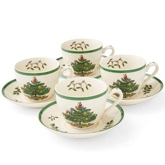 Portmeirion Spode Christmas Tree Teetasse und Untertasse, 4er-Set (mehrfarbig)