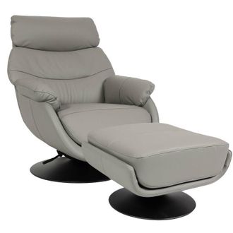 Hhg Relaxsessel mit Hocker HHG 356, Fernsehsessel Sessel, Wippfunktion drehbar, Metall Echtleder/Kunstleder grau