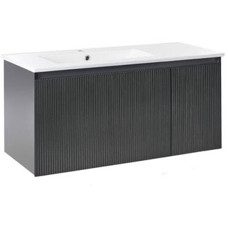 Beliani Wandmontierter Waschtischunterschrank mit Waschbecken TIETE 100 cm Schwarz