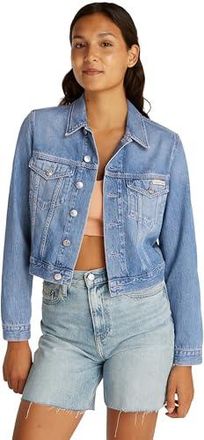 Calvin Klein Veste en Jean Femme Cropped 90S Denim Trucker avec Poches sur la Poitrine, Bleu (Denim Light), XS