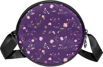 Generic Sac &agrave; bandouli&egrave;re Circle pour femme, petit sac &agrave; bandouli&egrave;re violet floral avec fermeture &eacute;clair, bretelles r&eacute;glables, sac &agrave; main rond d&eacute;contract&eacute; pou