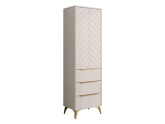 Mirjan24 Drehtürenschrank Xylix 1D3SZ mit Tür, 3 Schubladen und 3 Einlegeböden, geriffelte Front, Kleiderschrank, Elegantes Garderobenschrank (Sandbeige)