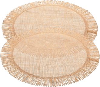 Angoily 2 St&uuml;ck Teiliges Rundes Tischset aus Grob Gewebtem Jute Material Hitzebest&auml;ndige rutschfeste Platzsets mit Fransen f&uuml;r Esstisch K&uuml;che Wohnzimmer Geeig