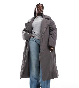 Asos Curve ASOS DESIGN Curve - Doudoune longue &eacute;pur&eacute;e - Anthracite-Gris
