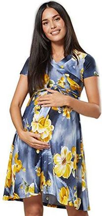 Happy Mama Happy Mama.Maternit&eacute; dallaitement Femme Robe Manche Courte Couche Double.598p (Graphite & Fleurs Jaunes, 40, L)