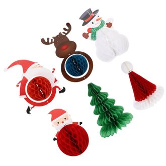 Lurrose 6st&uuml;cke Weihnachtliche H&auml;nge-deko aus Papier mit Wabenform und Schneemann-Motiv zur Aufh&auml;ngung f&uuml;r Feste