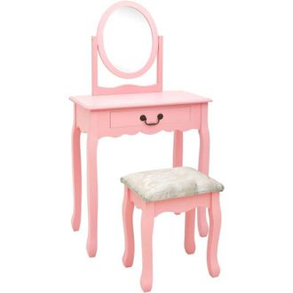 vidaXL Coiffeuse et tabouret Rose 65x36x128 cm Bois de paulownia mdf Vidaxl