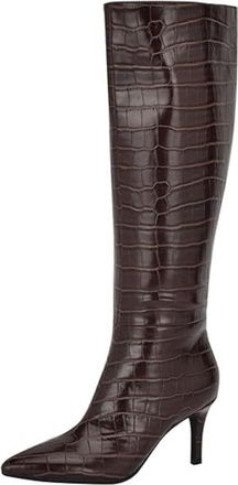 Guess Damen Wayla Kniehohe Stiefel, Dark Brown Croco 200, 39.5 EU