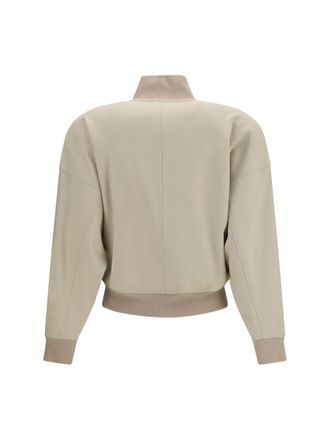 Gucci Womens Zip Bomber Jacket Silk Poplin Ecru Cotton
