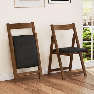 Giantex 2er Set Klappst&uuml;hle, St&uuml;hle mit gepolstertem Sitz, R&uuml;ckenlehne, Esszimmerst&uuml;hle aus Gummibaumholz, platzsparende K&uuml;chenst&uuml;hle f&uuml;r K&uuml;che, Wohnzimmer