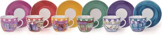 Excelsa 60354 Shops 90 cl 6 Kaffeetassen mit Untertassen, Porzellan, Mehrfarbig