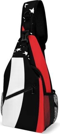 Generic Léger Sacoche Tactique Motif du drapeau américain à fine ligne rouge Sac Bandoulière Casual,Antivol Sac à Dos Militaire pour Camping école Randonnée