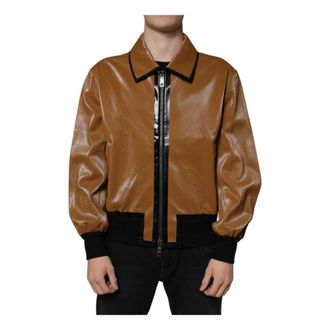 Dolce & Gabbana Braune Leder Bomberjacke mit Logo - - Jackets - Herren - Braun - XS