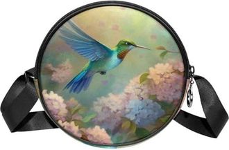 Generic Petit sac &agrave; bandouli&egrave;re circulaire pour femme, motif colibri floral, petit sac &agrave; dos &agrave; bandouli&egrave;re avec fermeture &eacute;clair, bretelles r&eacute;glables, sac &agrave; m