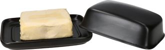 MamboCat Runa 2tlg. Butterdose mit Deckel schwarz I rechteckige Steingut-Dose mit klassischem Design für 1 Stück Butter (250g) I Behälter zur Aufbewahrung von 