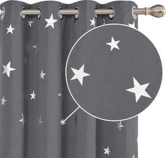 Deconovo Kälteschutzgardinen Licht Blockieren Dekoschals Vorhänge Vorhang Fenster Sonnenschutz, 183x117 cm(HöhexBreite), Hellgrau, 2er Set