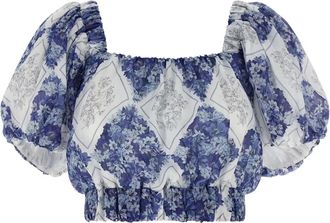 Twinset Femme, Blouses et Chemises, Bleu, Taille: 34 FR Blouse en ramie &agrave; imprim&eacute; losange floral