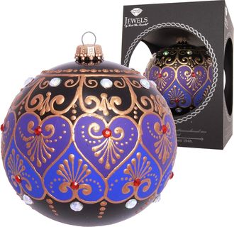 Krebs Glas Lauscha Weihnachtsdekoration/Christbaumschmuck aus Glas - Weihnachtskugel Byzanzstil mit Goldener Verzierungen - Farbe: Blau, Schwarz - Gr&ouml;&szlig;e: ca. 10 cm