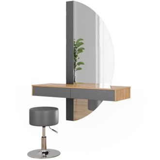 Vicco Coiffeuse Melisa, Gris, 120 cm avec &eacute;clairage et tabouret