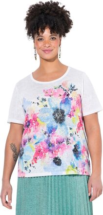 Miamoda Damen gro&szlig;e Gr&ouml;&szlig;en &Uuml;bergr&ouml;&szlig;en Plus Size T-Shirt, Komfort Fit, Blumen-Muster, Glitzersteinchen schneewei&szlig; 46 840277200-46