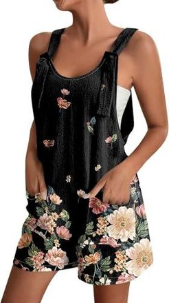 Generic Barboteuse d&eacute;t&eacute; ample pour femme - Salopette d&eacute;t&eacute; pour femme - Salopette grande taille avec poches lat&eacute;rales et short - Combinaison ample - Salopette 