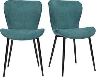 Miliboo Design-Stühle aus Cordstoff, Entenblau und Metall, Schwarz, 2 Stück