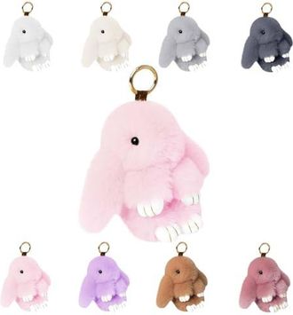Generic Porte-cl&eacute;s lapin mignon en peluche douce et moelleuse pour femme, porte-cl&eacute;s lapin fait &agrave; la main pour cadeaux danniversaire et usage quotidien, rose,