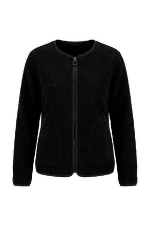 Ulla Popken Sommerjacke Teddyjacke Lederoptik-Piping Rundhals Langarm