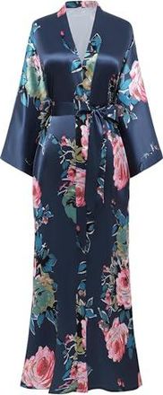 Babeyond Robe de Chambre Femme Peignoir de bain Femme Kimono Femme Cardigan Longue Robe Florale Fête pyjama Bleue