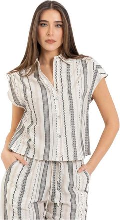 Kocca Femme, Blouses et Chemises, Beige, Taille: 42 FR Blouse Courte Ray&eacute;e &Eacute;l&eacute;gante
