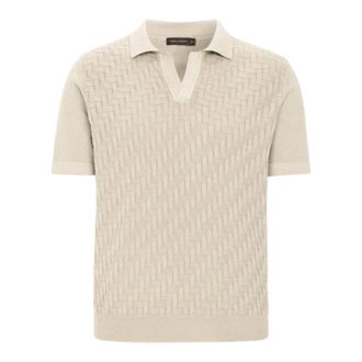 Oscar Jacobson Kurzarm Strickpullover mit Kragen aus Baumwolle - - Tops - Herren - Beige - S