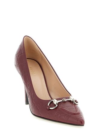 Gucci Womens Embossed Gg Calfskin Pump Red Leather