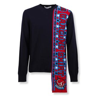 Comme Des Gar&ccedil;ons Homme, Pulls, Bleu, Taille: L Soccer Scarf Knitted Sweater