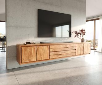 DELIFE Lowboard Live-Edge 300 cm Akazie Natur 4 T&uuml;ren 2 Sch&uuml;be schwebend, Lowboards, Baumkantenm&ouml;bel, Massivholzm&ouml;bel, Massivholz