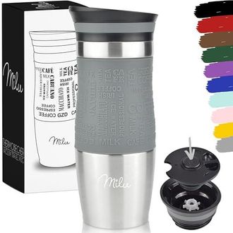 Milu Mug Isotherme Etanche 370ml 450ml Thermo Café-Thé I Tasse isolée pour café et thé à emporter, Double Paroi Isolée sous Vide, Acier Inoxydable I Tasse 