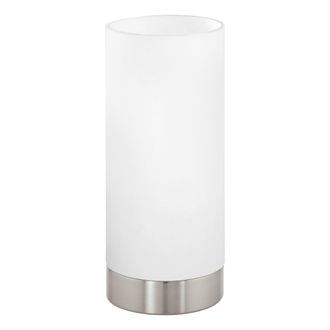 Eglo Tischlampe Damasco 1, Deko Tischleuchte, kleine Nachttischlampe aus Metall und Glas in Silber und Wei&szlig;, E27 Fassung