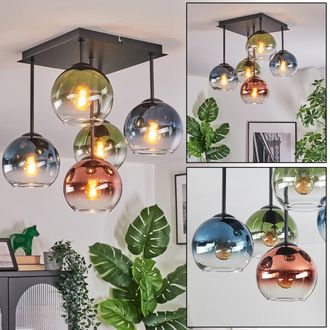 HOFSTEIN Deckenleuchte Koyoto, 5-flammige Deckenlampe aus Metall/Glas in Schwarz/Blau/Gr&uuml;n/Kuper/Klar, Leuchte im Retro/Vintage-Design (Schirme &Oslash; 15 cm), E14, 