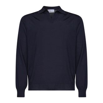 D4.0 Pullover mit V-Ausschnitt aus Schurwolle - - Knitwear - Herren - Blau - L