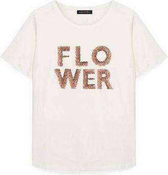 Fiorella Rubino Femme, Tops, Blanc, Taille: 44 FR T-shirt en coton avec imprim&eacute; floral