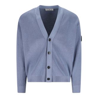 Stone Island Homme, Pulls, Bleu, Taille: M Rib-Knit Button Cardigan