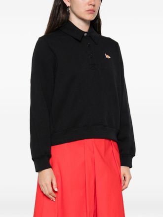 Maison Kitsun&eacute; Cotton Baby Fox Embroidered Polo - Black