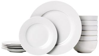 Amazon Basics Service de table en porcelaine pour 6 personnes 18 pièces, Blanc