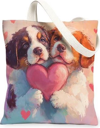 Generic Sac fourre-tout en toile motif chien St. Bernard pour le shopping 33 x 38 cm, sac d&eacute;picerie r&eacute;utilisable pour la Saint-Valentin, sac d&eacute;picerie r&eacute;utili